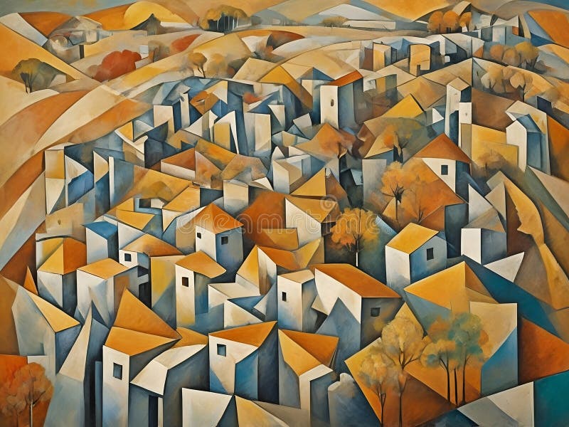 Abstract Cubism Autumn Aerial View Representation of Human Labor Camp ...
