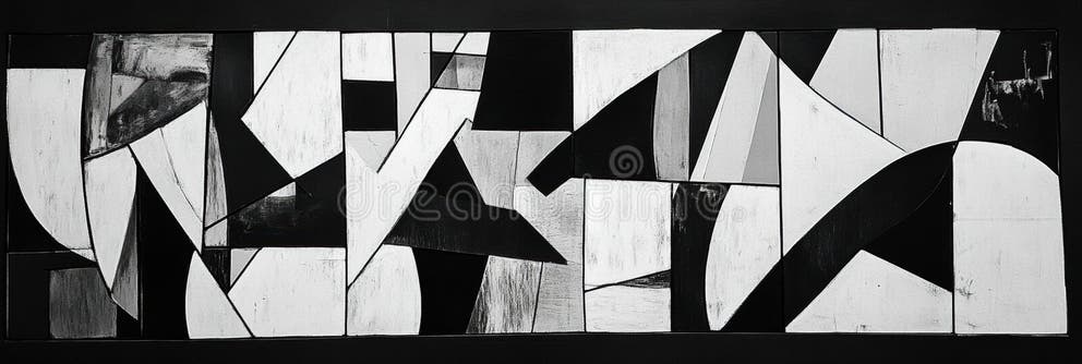 Abstract Cubism Design Featuring Geometric Fragments in Black and White ...