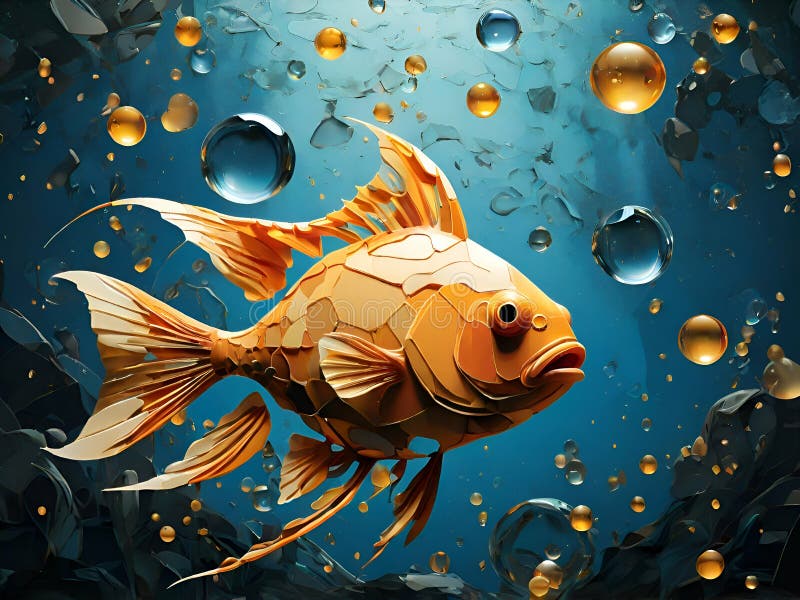 Abstract Cubism of a Fish and Bubbles Stock Illustration - Illustration ...
