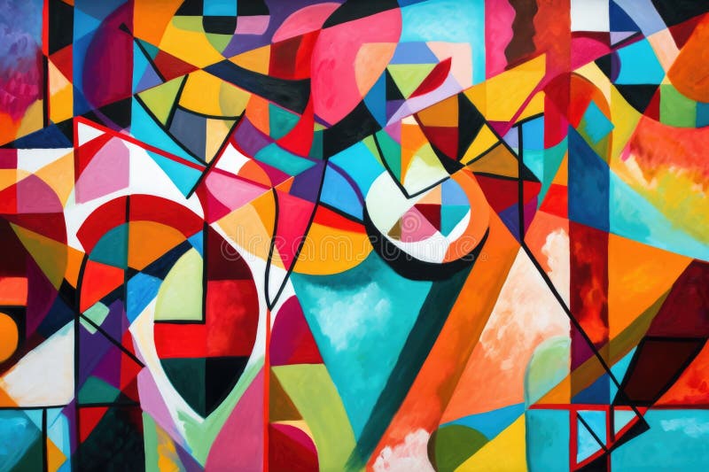 Abstract Cubism-inspired Piece with Vibrant Colors and Geometric ...