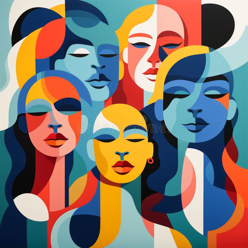 Abstract Cubism Portrait Art on Canvas Stock Illustration ...