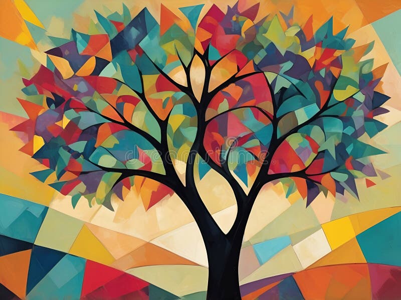 Abstract Cubism Tree Vibrant Multicolor Stock Illustration ...