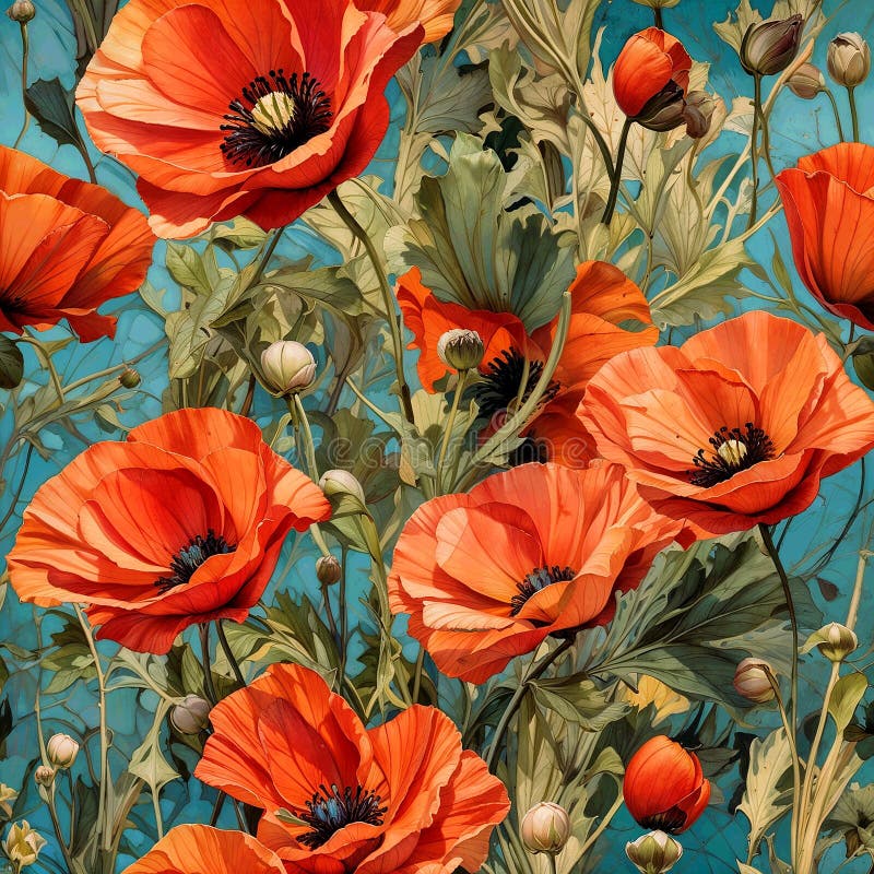 Abstract Cubism of Wild Poppies Illustration Background Stock ...