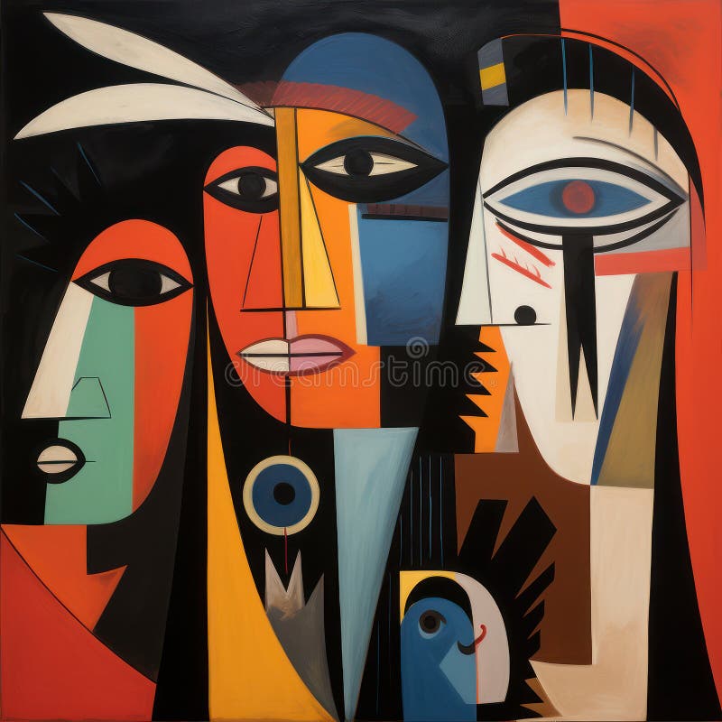 Cubist Fusion of Abstract Human Profiles. AI Generation Stock Image ...