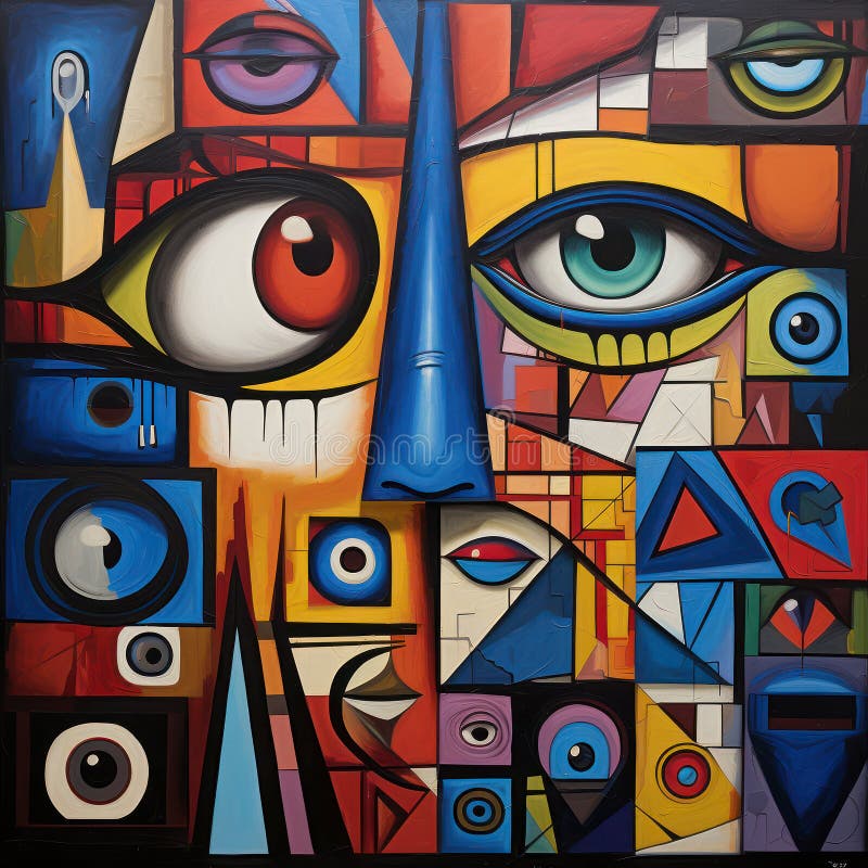 Surreal Cubist Eyes and Faces Stock Illustration - Illustration of fine ...