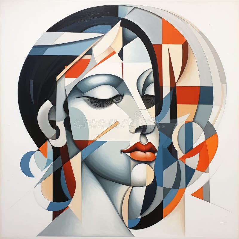 Abstract Cubist Portrait Pristine Geometry in Monochrome Stock ...