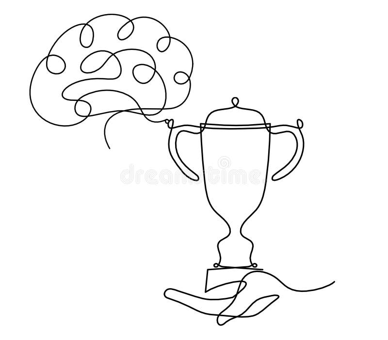 Abstract Cup with Brain As Continuous Lines Drawing on White Stock ...