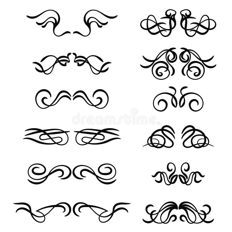 Abstract Curly Design Element Set on White Background. Stock Vector ...