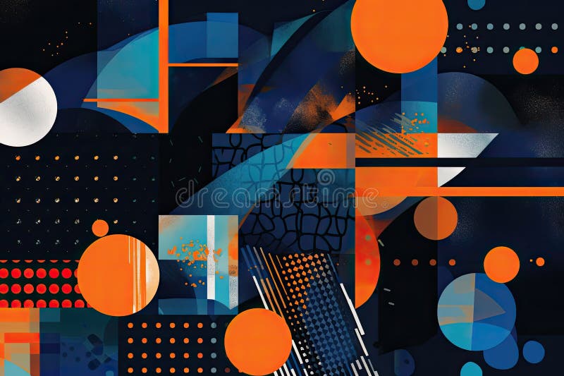 Abstract Curly Patterns with Different Squares and Shapes. Modern ...