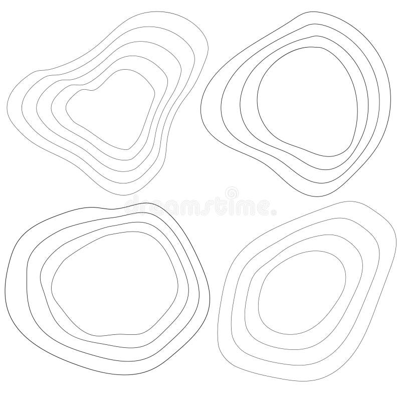 Abstract Monochrome Wavy Lines, Set of Black and White Ellipse Shapes ...