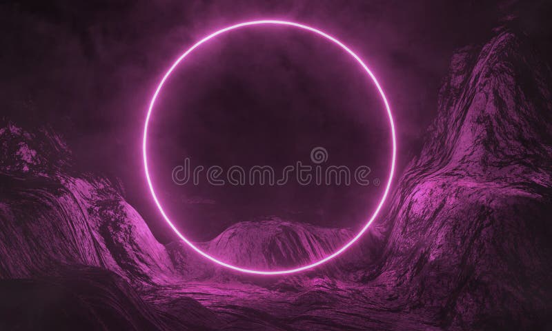 Abstract Curve Ring Shape Glowing Neon Led Light with Reflection on ...