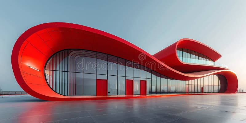 Abstract Curved Architecture with a Red and White Minimal Design Theme ...