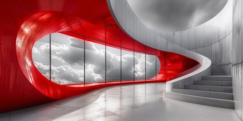 Abstract Curved Architecture with a Red and White Minimal Design Theme ...