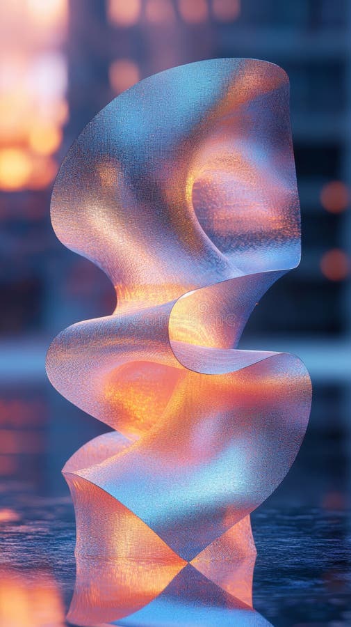Abstract Curved Glass Sculpture with Vibrant Sunset Reflections. Stock ...