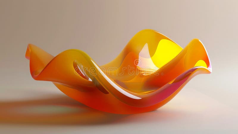 Abstract Curved Glass Sculpture in Warm Gradient Colors on Neutral ...