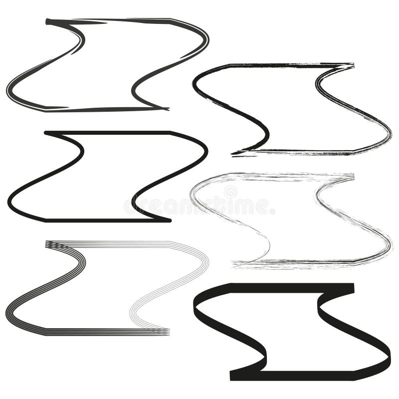 Abstract Curved Lines. Distressed Black Stroke. Geometric Wave Shapes ...