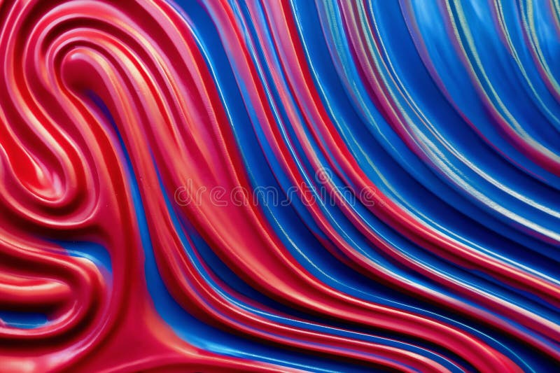 Abstract Curved Lines of Plastic Substance in Red and Blue Colors As a ...
