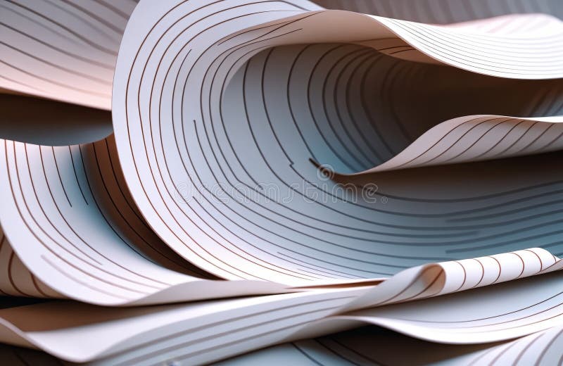 Abstract Curved Papers with Intricate Line Patterns in Soft Light Stock ...