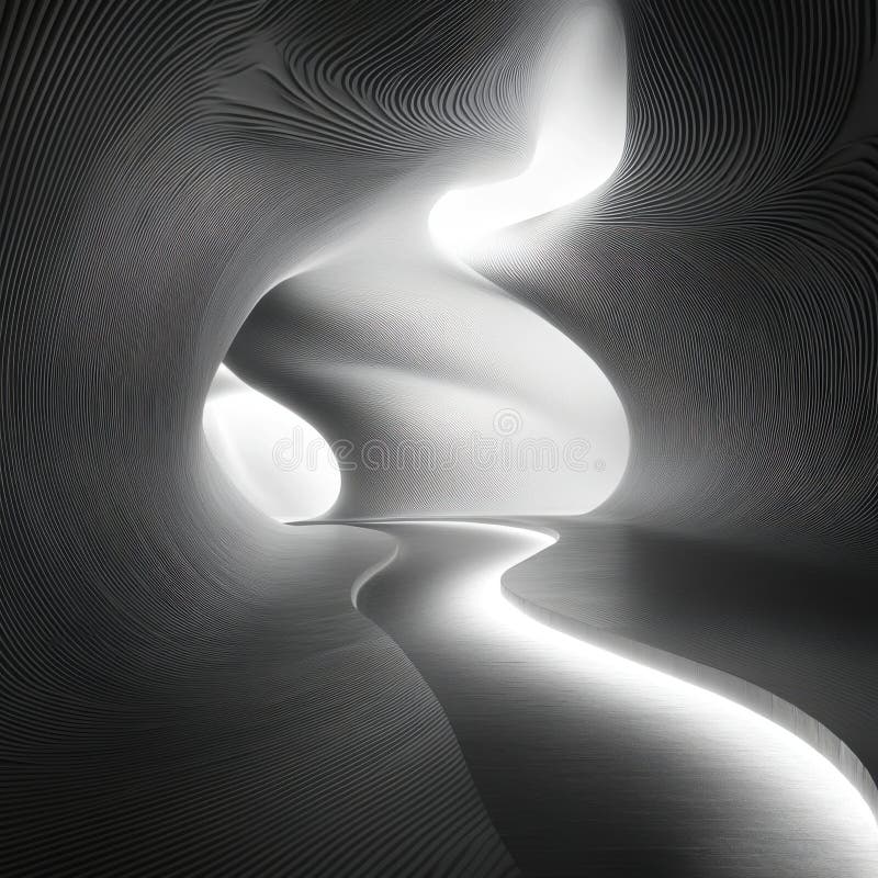 Abstract Curved Pathway through a Lighted Modern Structural Hollow ...