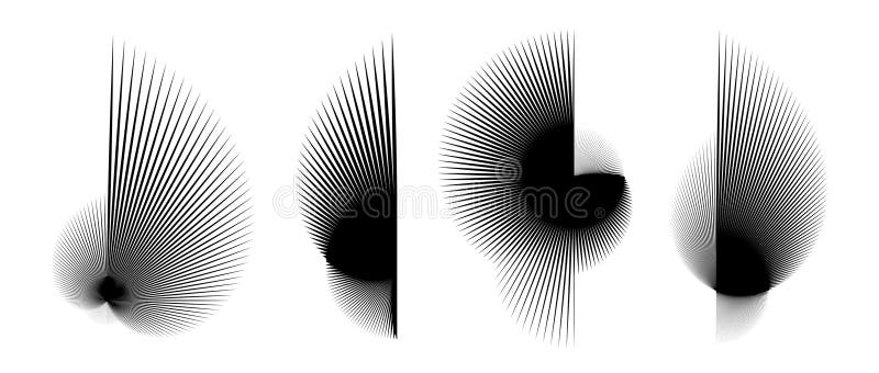 Abstract Curved Spiky Elements Set. Radial Spiral Spokes Objects ...
