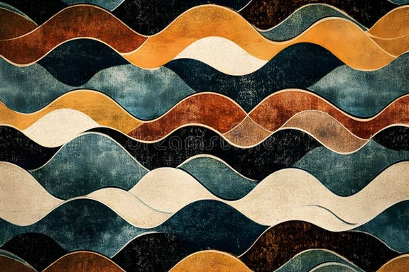 Abstract Curved Waves in Earth Tones with Textured Surface, Creating a ...