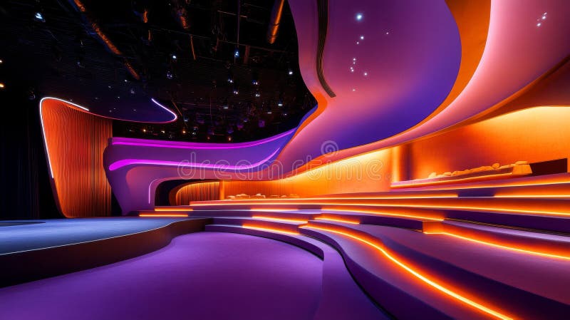 Abstract Curving Stage Design with Purple and Orange Lighting Stock ...