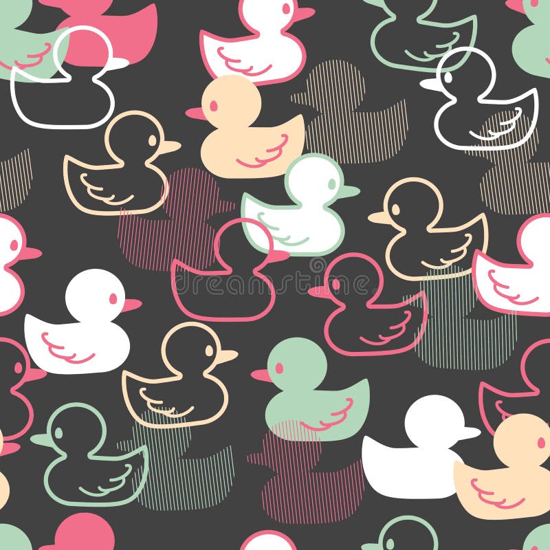 Cute Rubber Duck Vector Outline Seamless Pattern Stock Vector ...