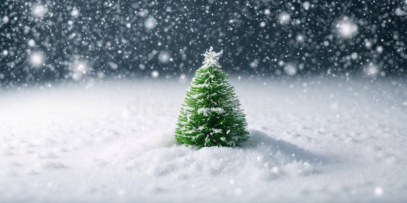 Abstract Cute Little Christmas Tree in Forest Covered with Snow Stock ...