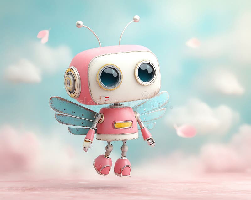 Abstract Cute Robot Floating in Dreamlike Pastel Clouds, Surreal Style ...