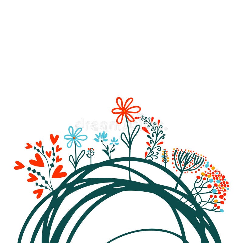 Abstract Cute Simple Flowers. Hand Drawn Postcard with Flowers. Hello ...