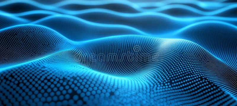 Abstract Cyan Digital Landscape, Wavy Grid Structure with ...