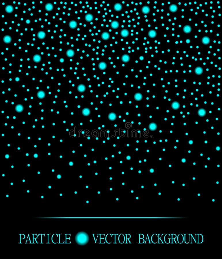 Abstract Cyan Falling Light Cyan Particles Black Background. Vector ...