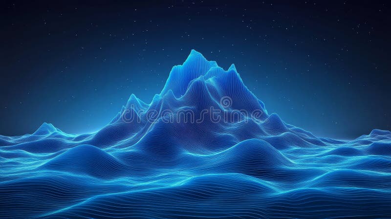 Abstract Cyan Glowing Landscape on Dark Blue Background, Minimalist ...