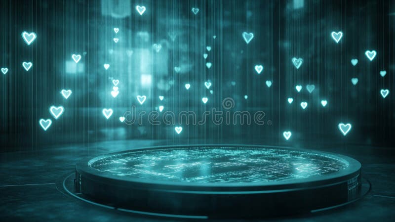 Abstract Cyan Hearts Floating Above Glowing Platform Stock Illustration ...