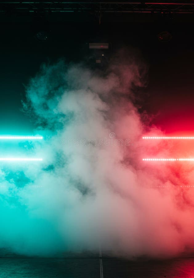 Abstract Cyan and Red Neon Lights with White Smoke Stock Illustration ...