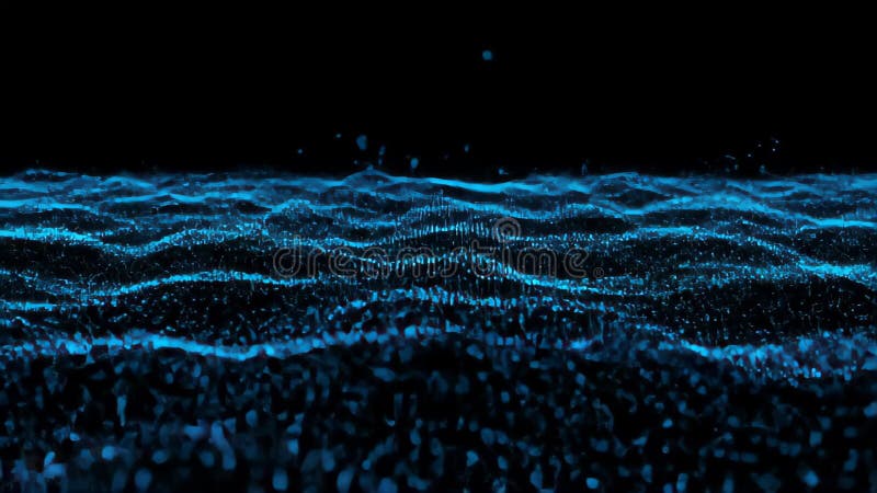 Abstract Cyan Wave of Digital Data Particles on a Black Background ...