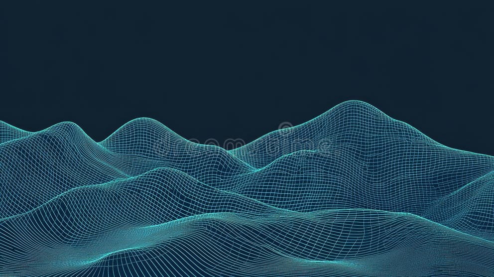 Abstract Cyan Wireframe Landscape 3D Topography Visualization, Digital ...