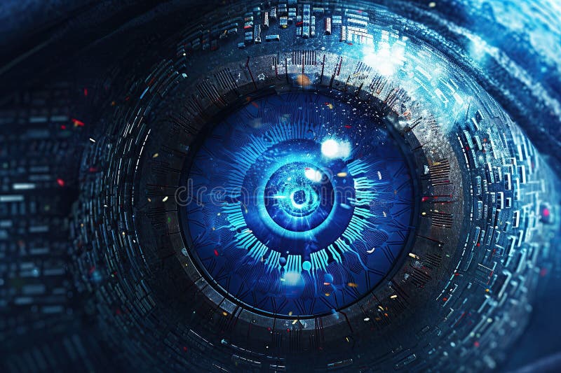 Abstract Cyber Eye Generative AI Stock Photo - Image of round, blue ...