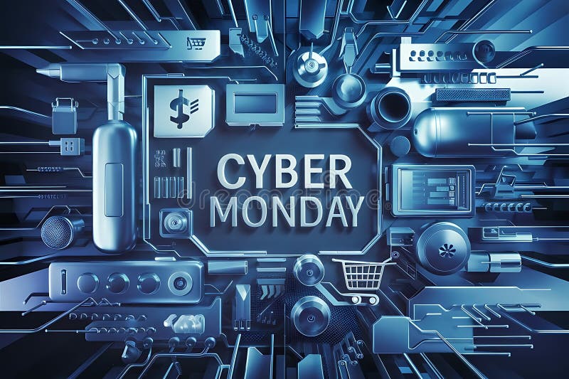 Abstract Cyber Monday Wallpaper with Tech and Shopping Symbols Stock ...