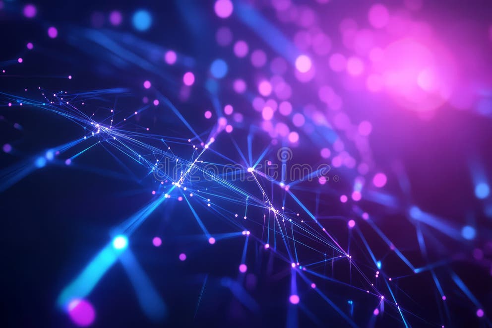 Abstract Cyber Network with Glowing Matrix Nodes, Futuristic Data ...