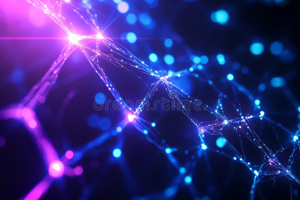 Abstract Cyber Network with Glowing Matrix Nodes, Futuristic Data ...