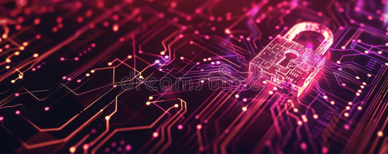 Abstract Cyber Security Background Featuring a Glowing Padlock, Circuit ...