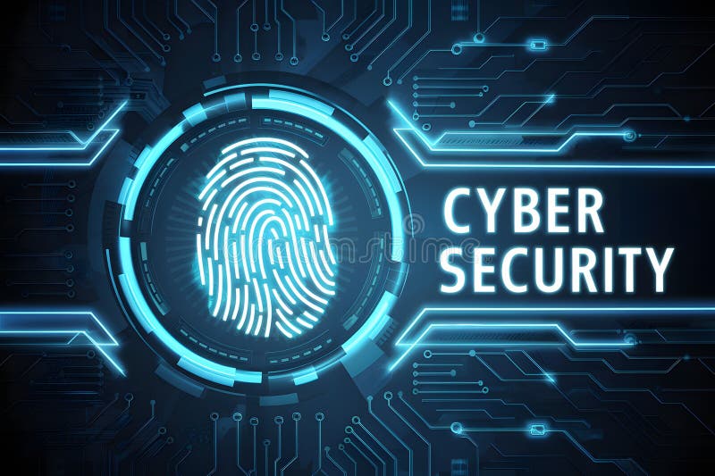 Abstract Cyber Security Background with Glowing Blue Fingerprint and ...