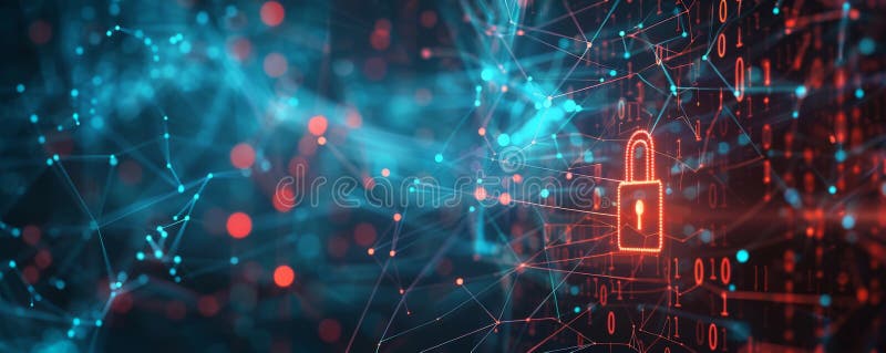 Abstract Cyber Security Background with a Glowing Padlock, Binary Code ...