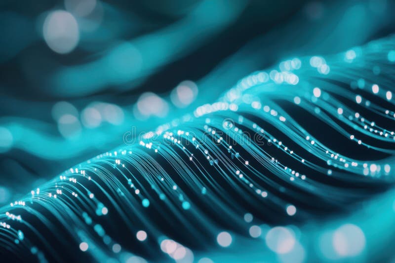 Abstract Cyber Wave with Glowing Blue Lines and Bokeh Background. Stock ...