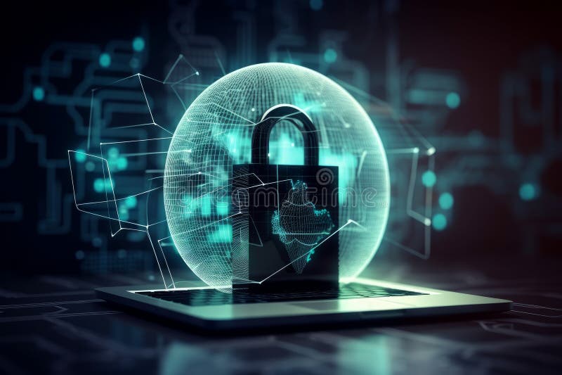 In this Abstract Cyberattack Block Concept, , a Shield with a Lock Icon is Depicted on a Circuit ...