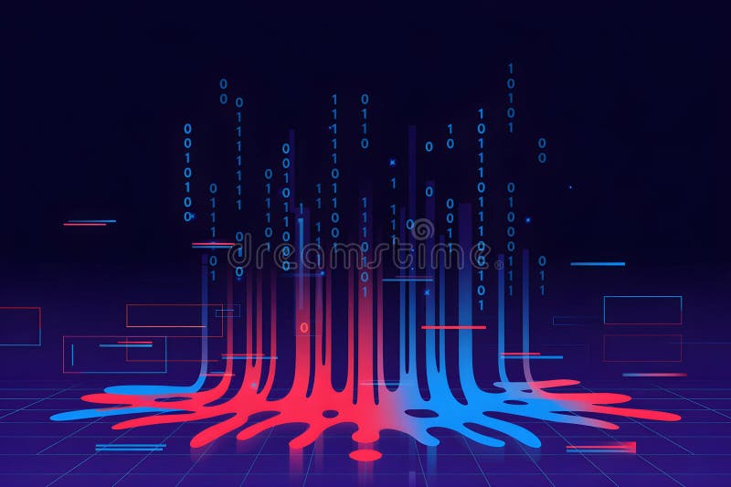Abstract Cyberattack Concept with Melting Binary Code and Glitch ...