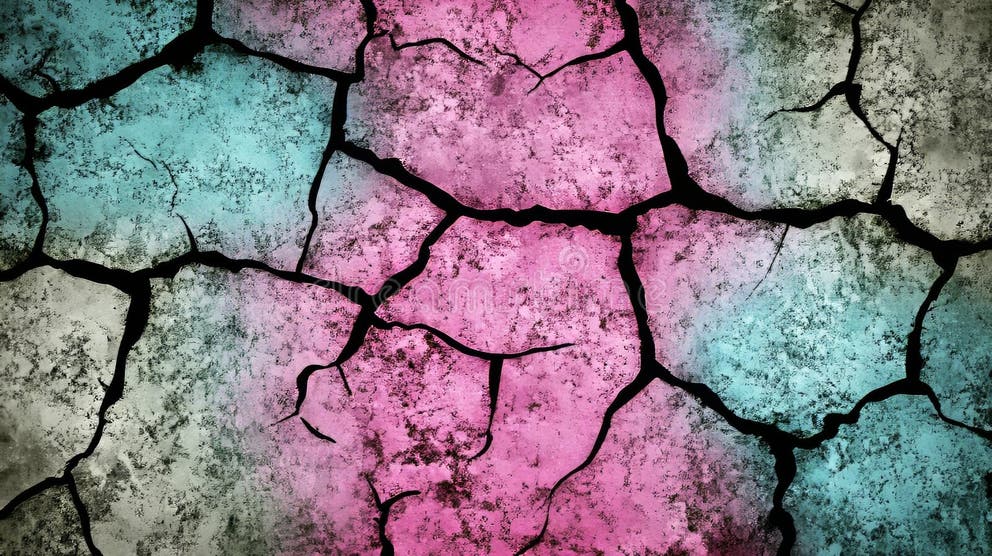 The Abstract Cyberpunk Background Includes a Cracked Neon Stone Wall ...