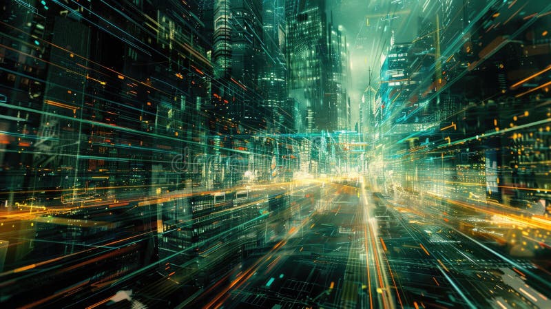 Abstract Cyberpunk Digital Style Scenery High Tech Building or ...