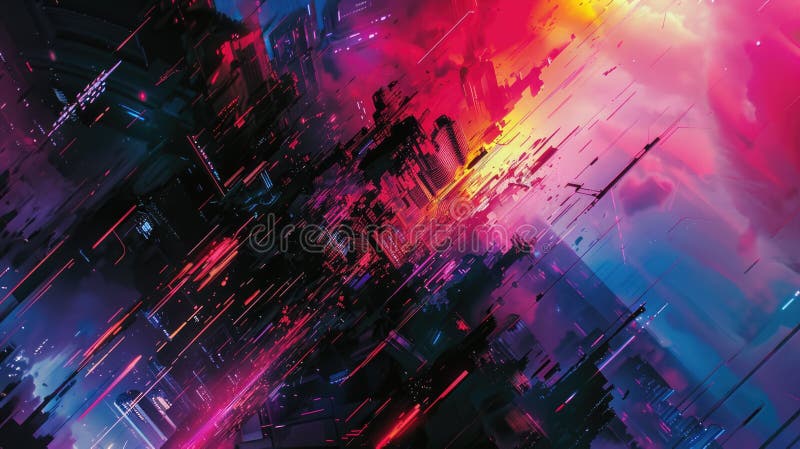 Abstract Cyberpunk Digital Style Scenery High Tech Building or ...